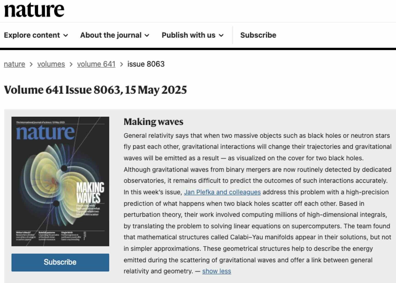 黑洞邂逅数学奇迹：引力波到卡拉比–丘流形的奇幻旅程 – Around Physics 物理边界